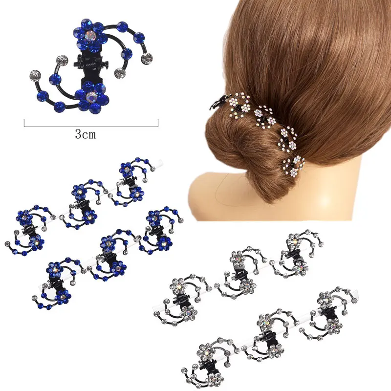 6 Pcs Pack Crystal Rhinestone Flower Hair Claws Mini Women Wedding