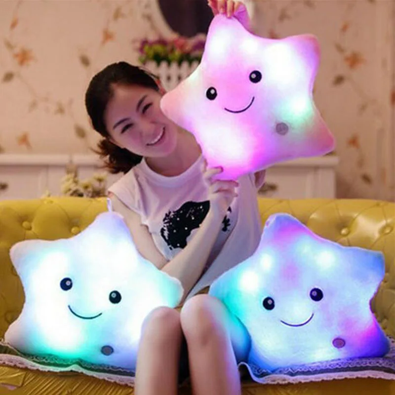Luminous Plush Pillow 35cm Star Shape Smile Face Cute Toy Plush Light ...