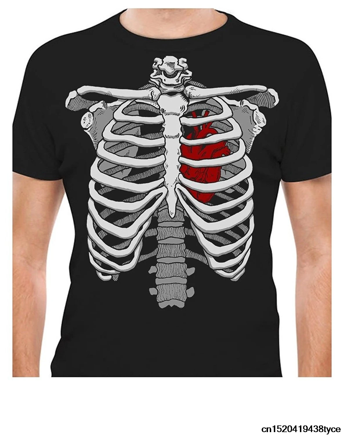 Gildan Printed tee shirt design Halloween Skeleton Rib Cage Heart Xray ...