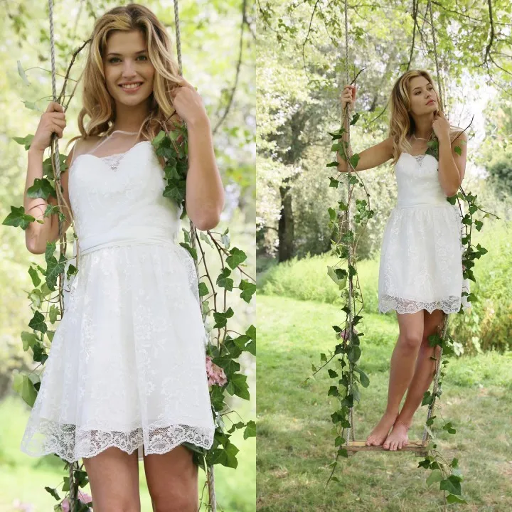 2016 Newest Sheer Crew Neckline White Chiffon Beach Short Wedding ...