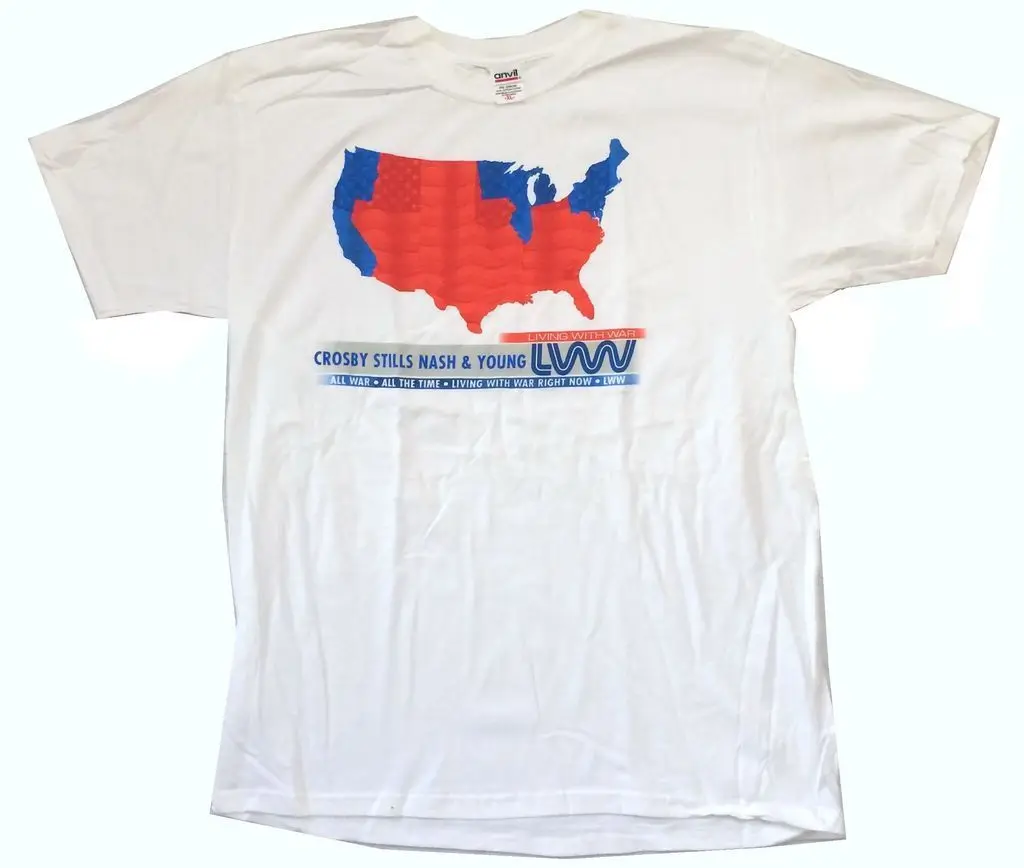 Crosby Stills Nash & Young Living With War White T Shirt New Official ...