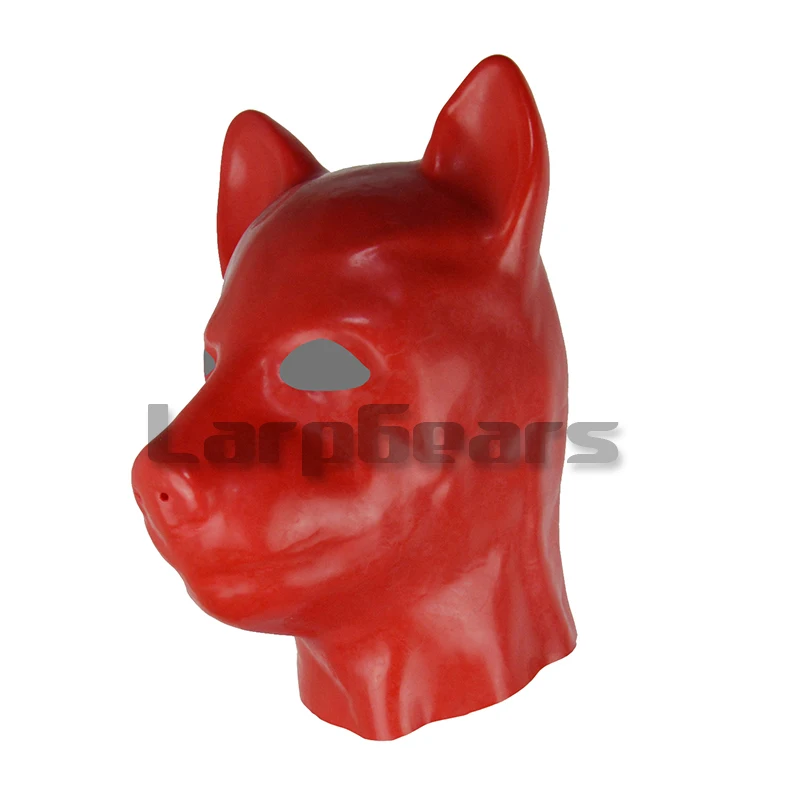 Fetish rubber unisex red latex dog mask hood rubber fetish aninal mask ...