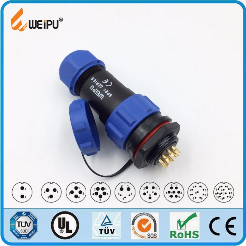 Weipu SP21 Waterproof IP68 Connector 2 3 4 5 7 9 12 Pin In line Cable ...