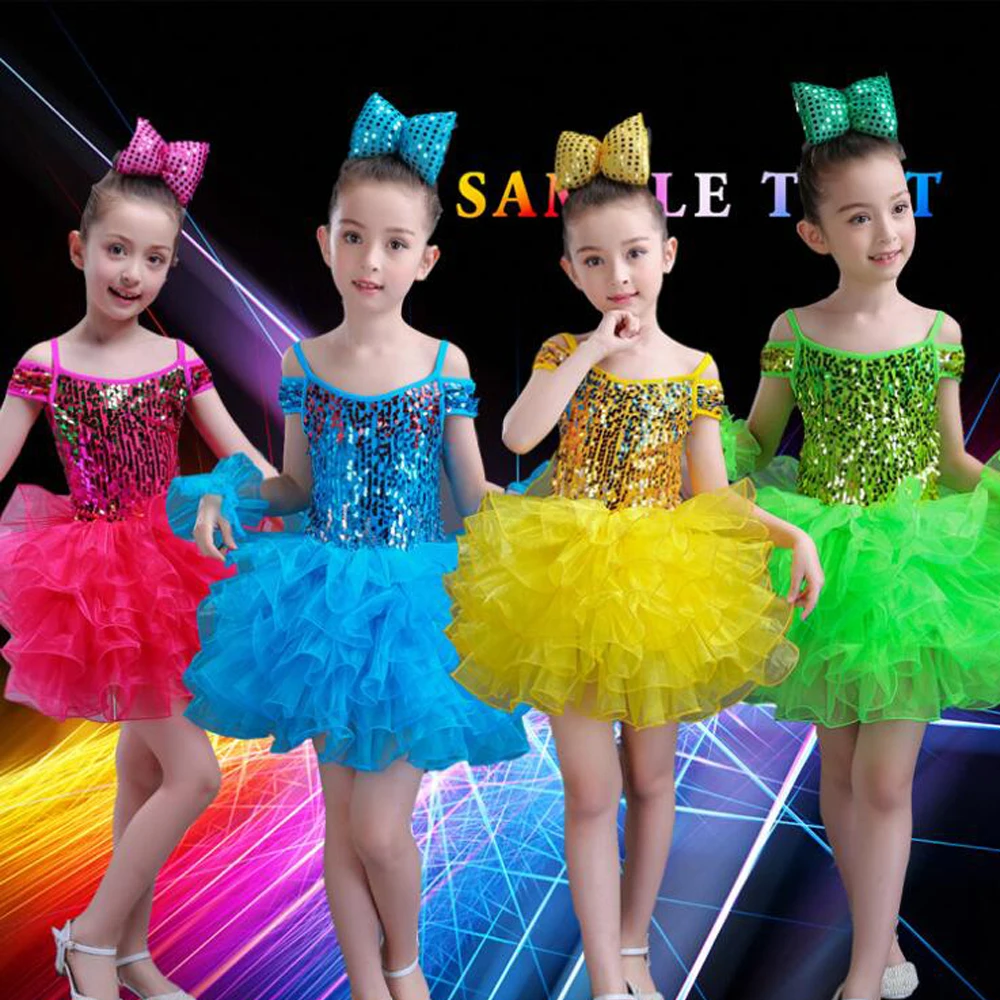 Girls Sequined Ballroom Latin Salsa Dance dress performance Costumes ...