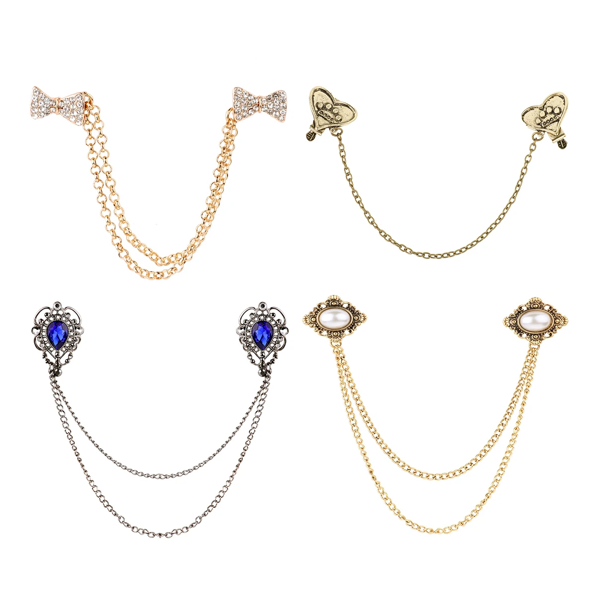 Vintage Cardigan Collar Chain Clip For Women Mirror Pearl Shape Sweater ...