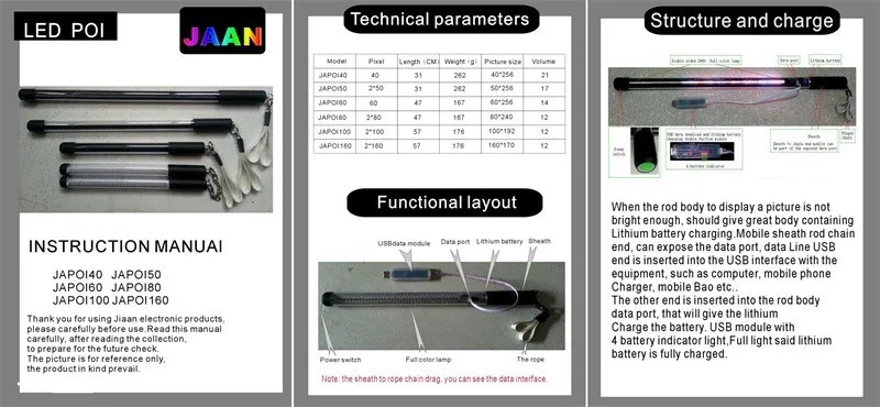 One Pair 40 Pixels Poi Full-color Led Stick Programmable Nunchuck Usb ...