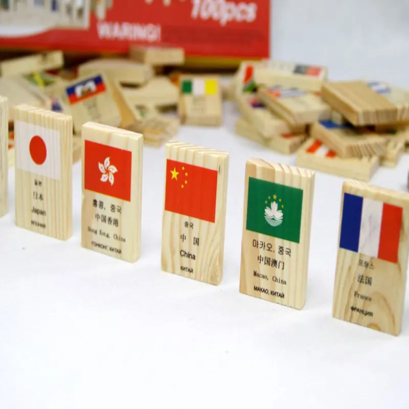 Children's toys wooden toys domino 100 pieces Flag DX12 printed flags ...