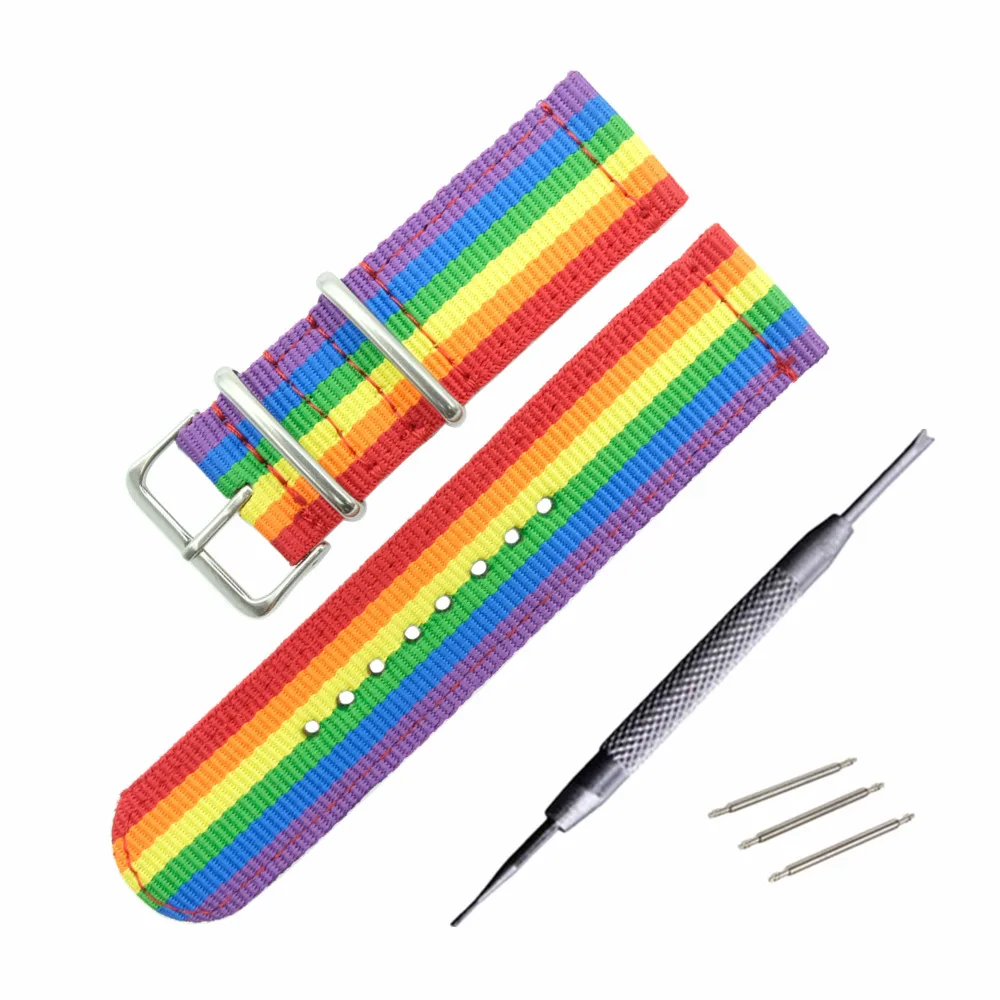 Rainbow Stripe Watchband 18 20 22 24 Mm Nylon Watch Strap Watch Band ...
