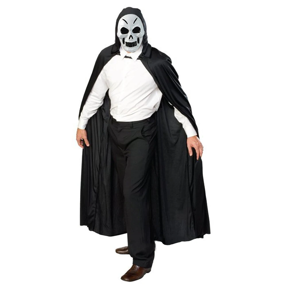 Halloween Costume Black Death Cloak Cosplay Demon Hooded Black Cape ...