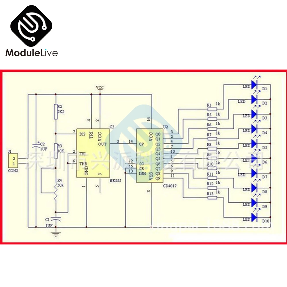 NE555 CD4017 Running LED Flow Light Electronic Production Suite Board ...