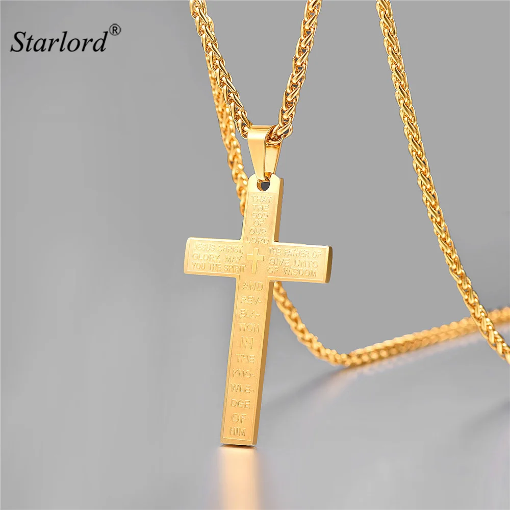 Lord's Prayer Cross Necklace Pendant Religious Holy Men Stainless Steel ...