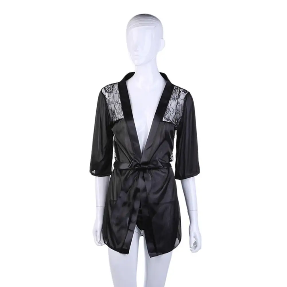 Women's Sexy Erotic Underwear Intimate Sleepwear Satin Lace Back Robe ...