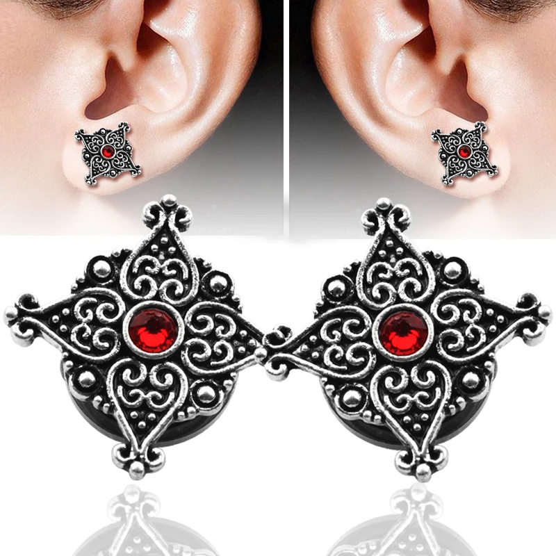 Fashion 1 Pair Stainless Steel Screw Plug Flower Ear Plug Earrings Body ...