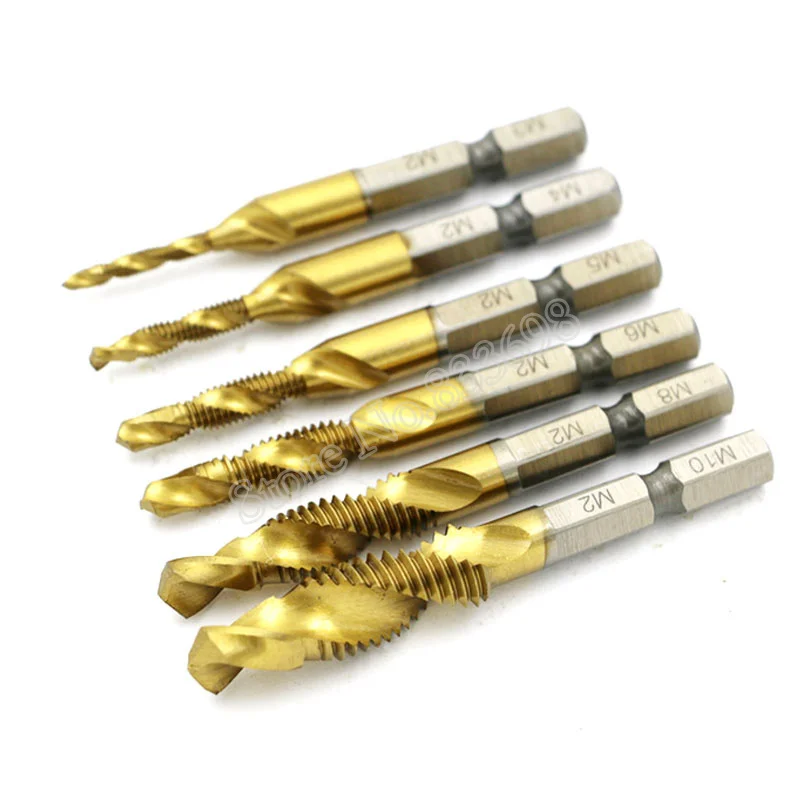 6pcs HSS 6542 Titanium Coated M3 M10 Combination Drill Tap Bit Set 1 4