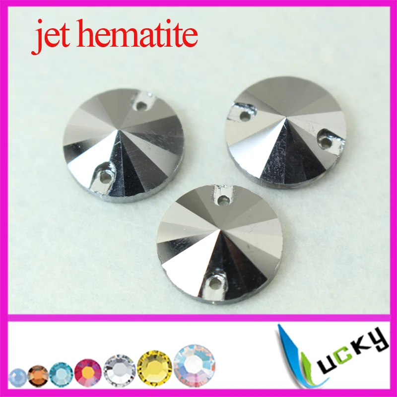 Jet Hematite Color Flat Back Sew On Crystal Buttons With Two Holes ...