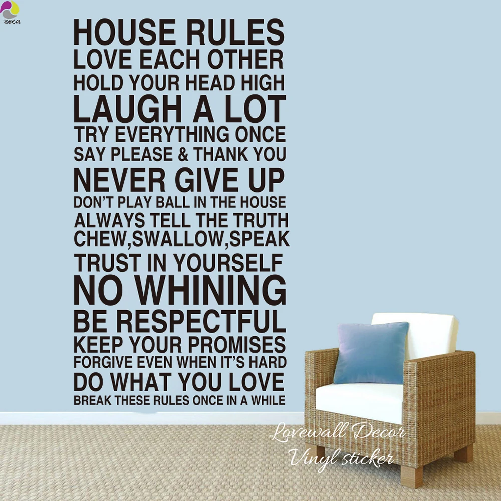 Large House Rules Quote Wall Sticker Living Room Bedroom Family Rules ...