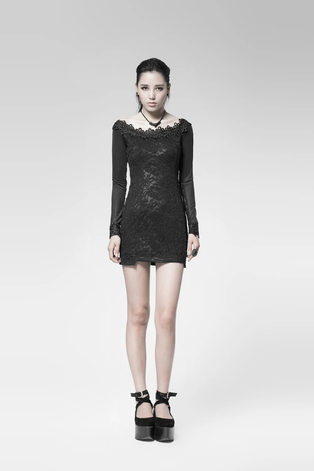 PUNK-RAVE-Gothic-style-black-sexy-hollow-out-slash-neck-skinny-dress-PQ ...
