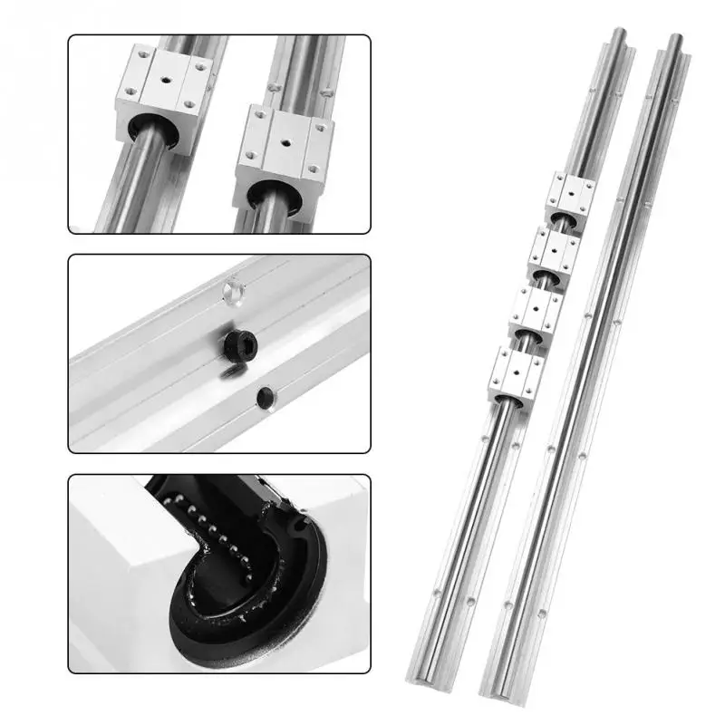 2Pcs SBR16-750mm 16mm Linear Slide Guide Shaft Rail + 4Pcs SBR16UU ...