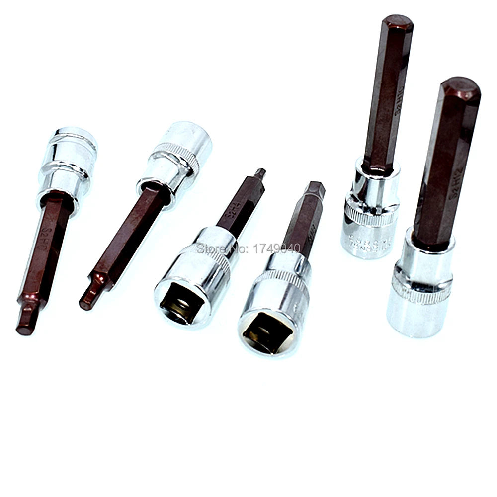 6pcs 1/2in Square Drive Long 100mm Hex Bit Socket Allen Wrench Chrome ...