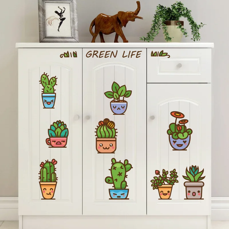 Cute Cactus Plants Pots Wall Stickers Children Nursery Home Decor ...