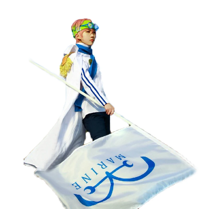 Anime One Piece Koby Cosplay Costume with head piece, glasses and Cloak ...