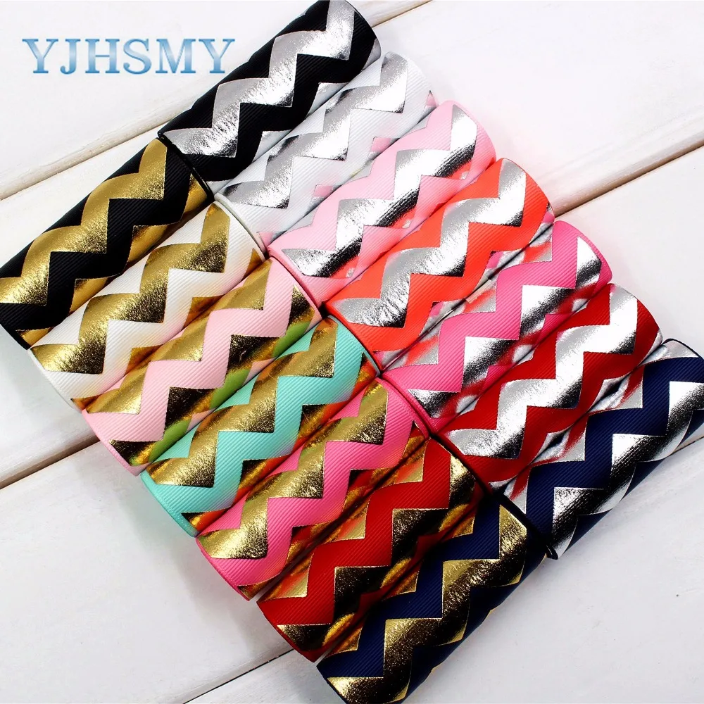YJHSMY 183251, 75 mm 3 yards Gold and Silver Foil Chevron Swirls Waves ...