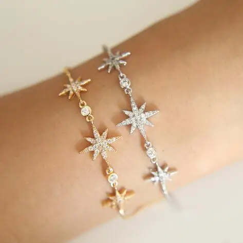 2 cores ajustável pulseira forma anis estrelas conectado redondo cz ...