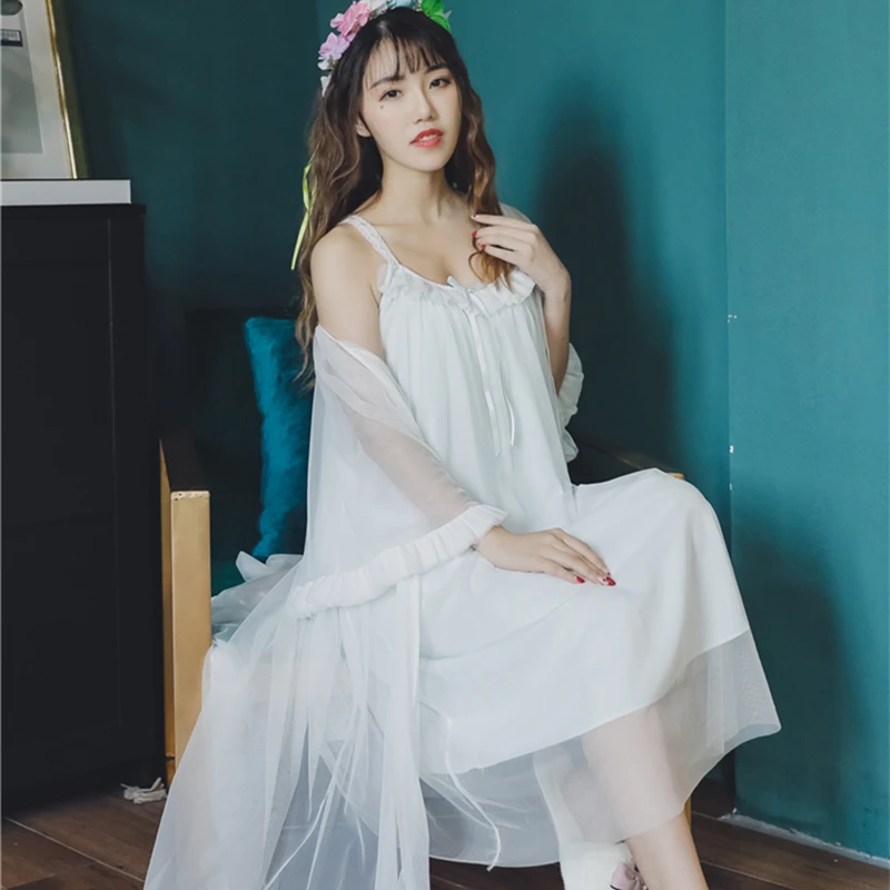 Summer Nightgown For Women Lace Robe Set Two piece Robe Nightdress ...