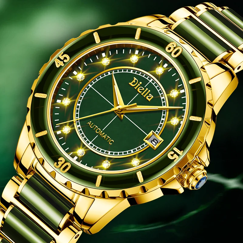 Top Emerald Jade Automatic Men's Mechanical Watch Sapphire Spiral ...