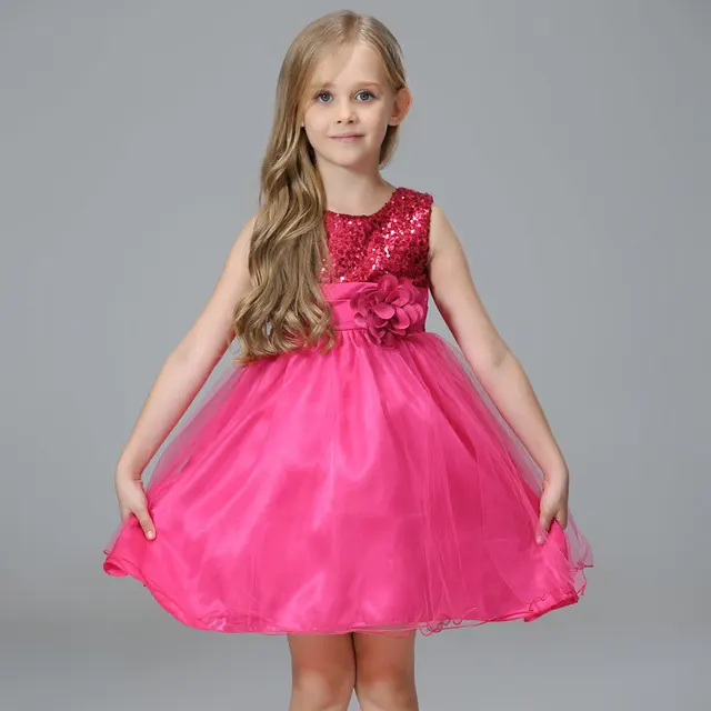 2017 New Pink Princess Wedding Dress Girl Sequin Tulle Dresses Children ...