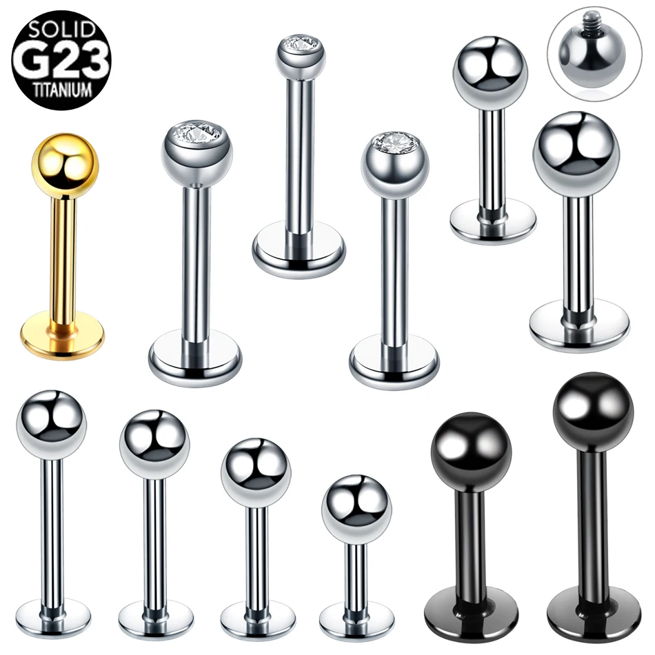 10Pcs ASTM F136 Titanium Labret Piercing Earrings Internal & External Screw Monroe Lip Stud Ear ...