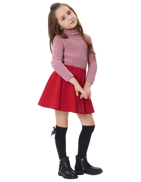 Children Girls Mini Skirt Stylish High Waisted Pleated A Line Flared ...