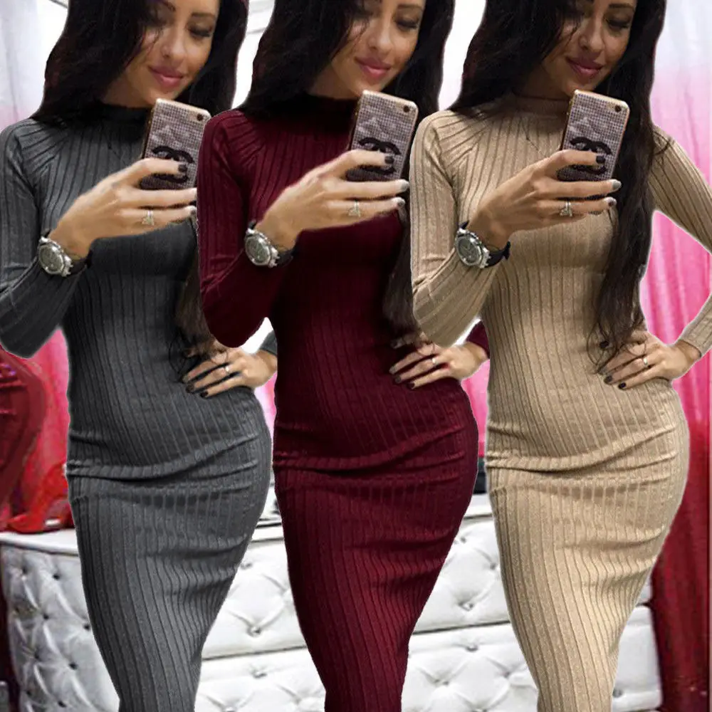 Buy Women Stripes Knitted Dresses Autumn Winter Dress Sexy Bodycon Vestidos