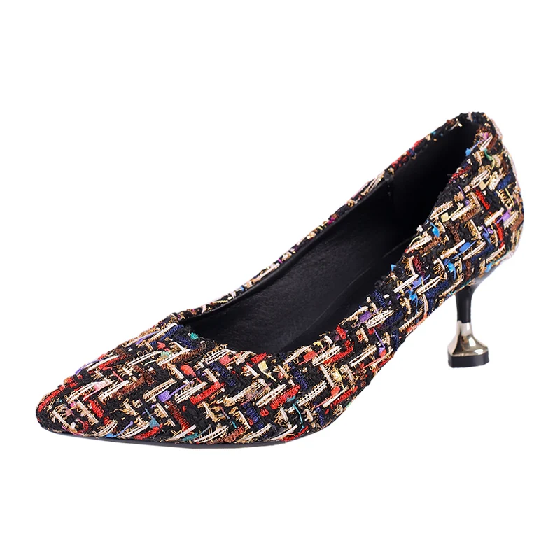 Autumn Women High Heels Shoes Tweed plaid Pumps Woman Dress Shoes ...