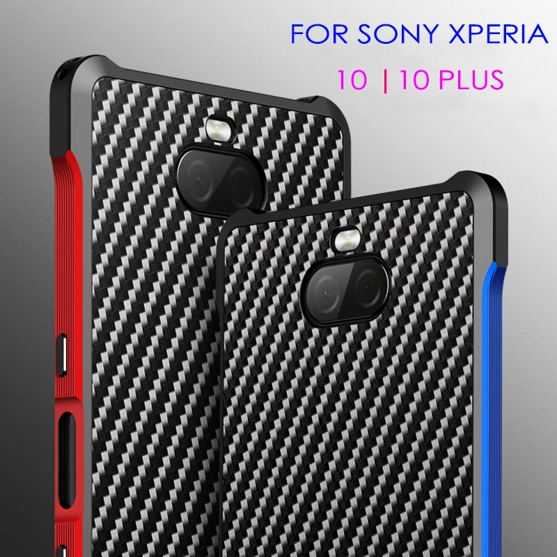 สำหรับSony Xperia 10 Plusกันชนเกราะกันกระแทกโลหะกันชนคาร์บอนไฟเบอร์ปกหลังกรณีสำหรับSony 10 plus ...