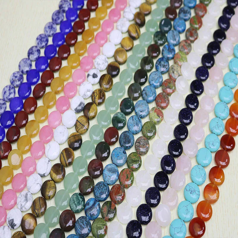 Fashion-Flat-Round-Natural-Stone-Beads-16mm-Loose-Beads-For-Jewelry ...