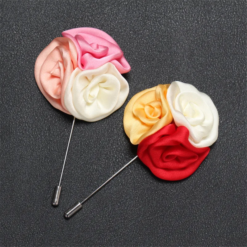 Mdiger Flower Silk Men's Brooches Label Pins Fabric Elegant Three ...