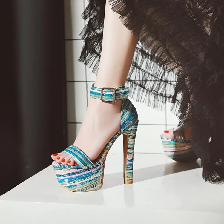 Pxelena Luxury Super Thin High Heels Thick Platform Sandals Women Shoes