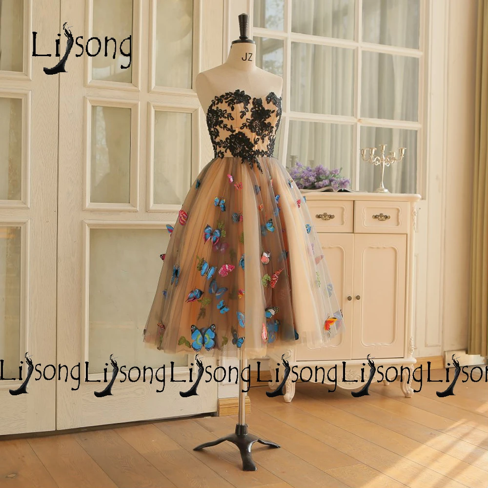 Бабочка короткое вечернее платье без бретелек для девочек вечернее ...