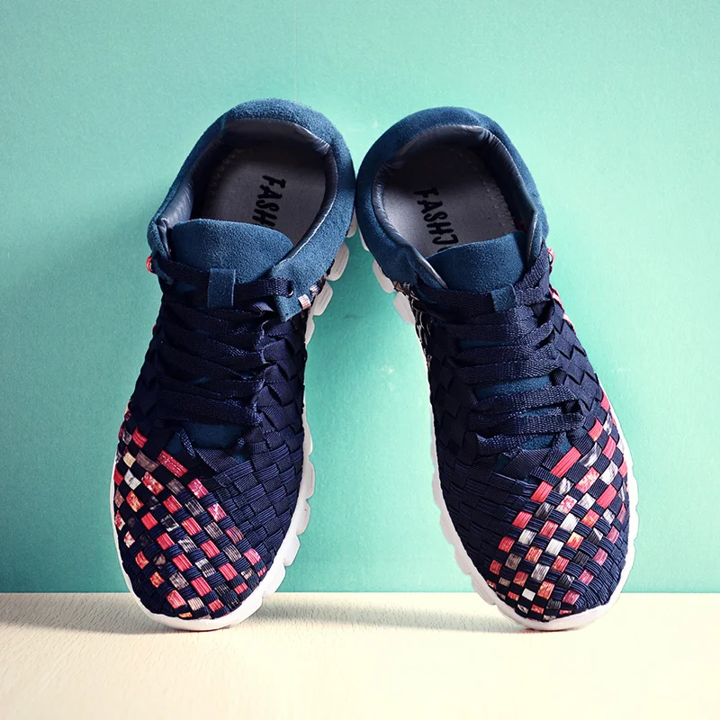 Men Sneakers Mixed Colors Weave Fabric Breathable Casual Shoes Soft ...