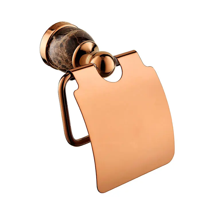 Luxury Marble Solid Brass Rose Gold Toilet Paper Holder Wall Mounted
