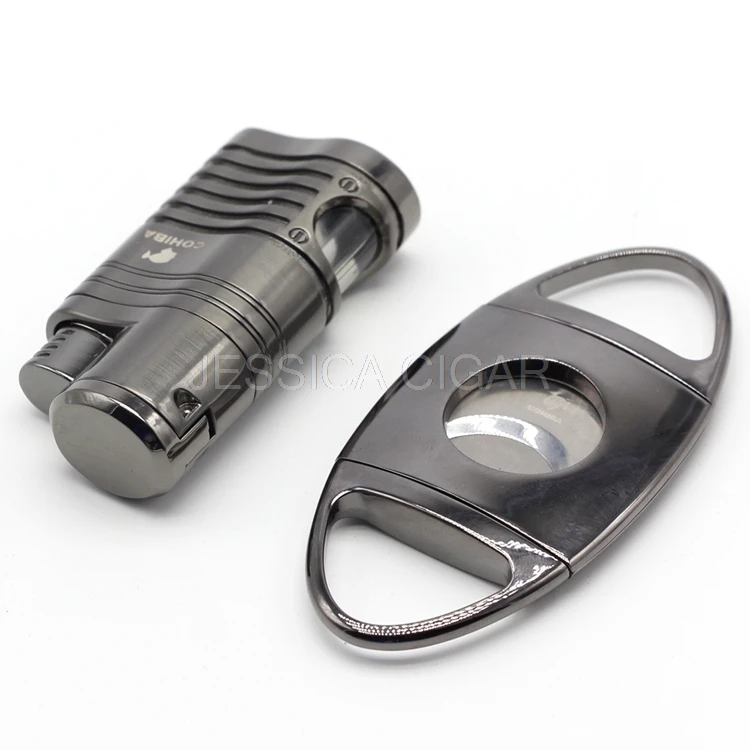 Cool Sharp Cigar Cutter Windproof Butane Gas Lighters 4 Flame Jet Torch ...
