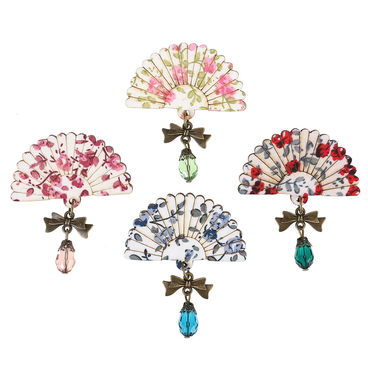 4pcs Japanese Style Fan Brooch Pins Wooden Metal Breastpin Jewelry Gift ...