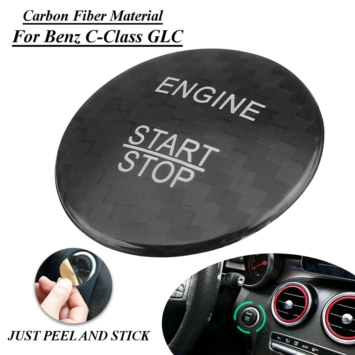 Carbon Fiber Red/Black Engine Stop Start Button Sticker Cover Car ...