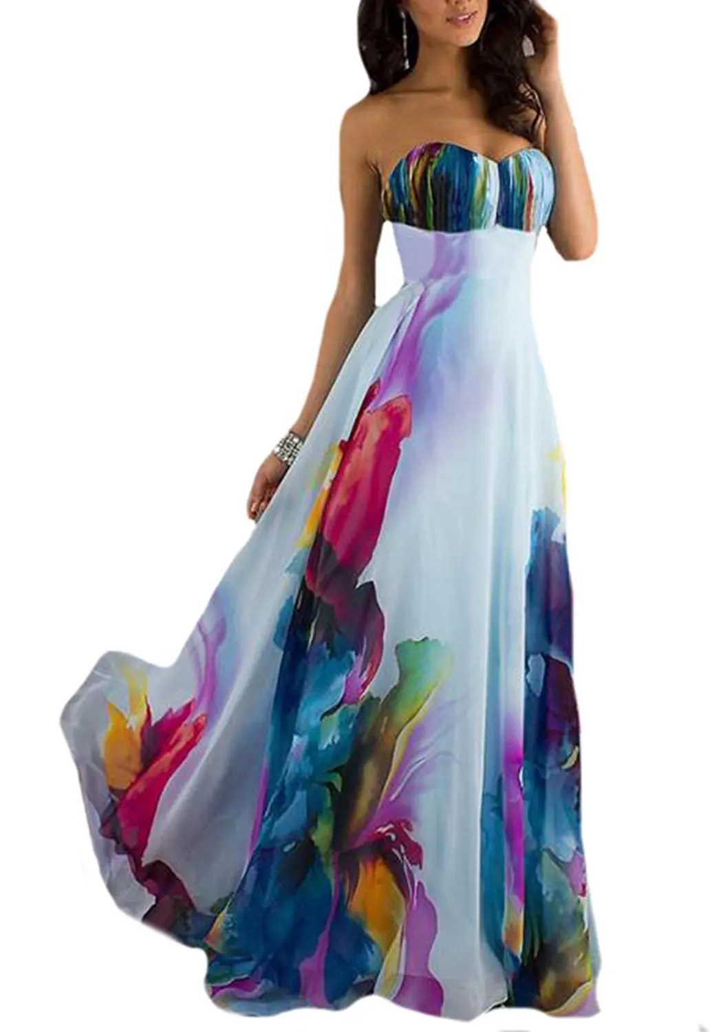 Abetteric 2017 Sexy Women Strapless Maxi Dress Print Color Block Tube ...