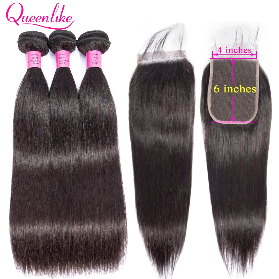 Queenlike Brazilian Straight Hair 3 Bundles With 4x6 Closure Double ...