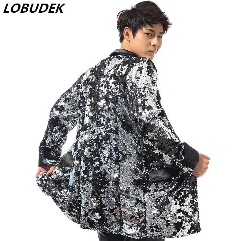 Sparkly Sequin Long Male Cloak Coat Bar Nightclub Rock Singer Dancer Dj ...