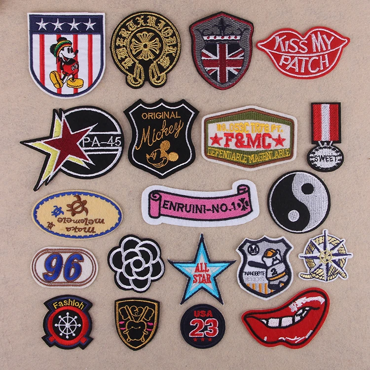 Free Shipping 20pcs Lot Mixed Embroidered Logo Patch Appliques Iron On