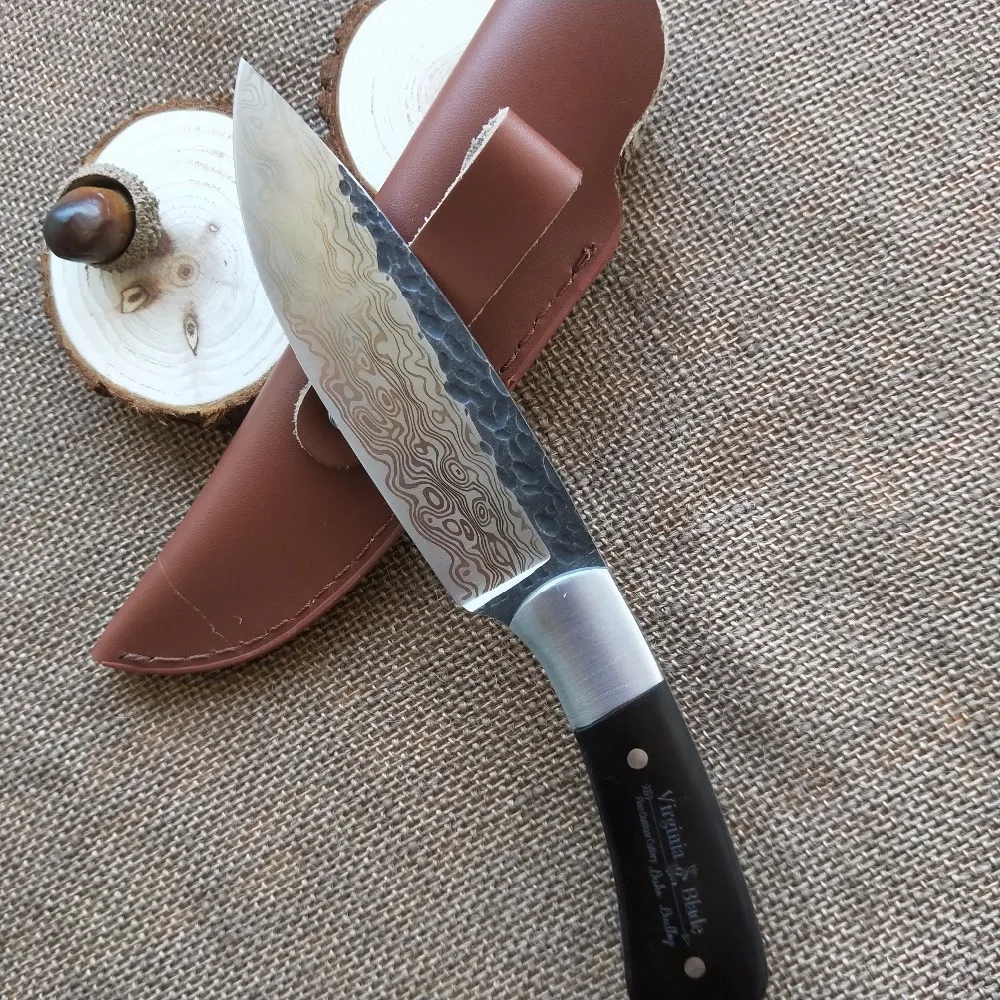 Straight Handmade Forged Damascus Steel Pattern Hunting Knife Fixed