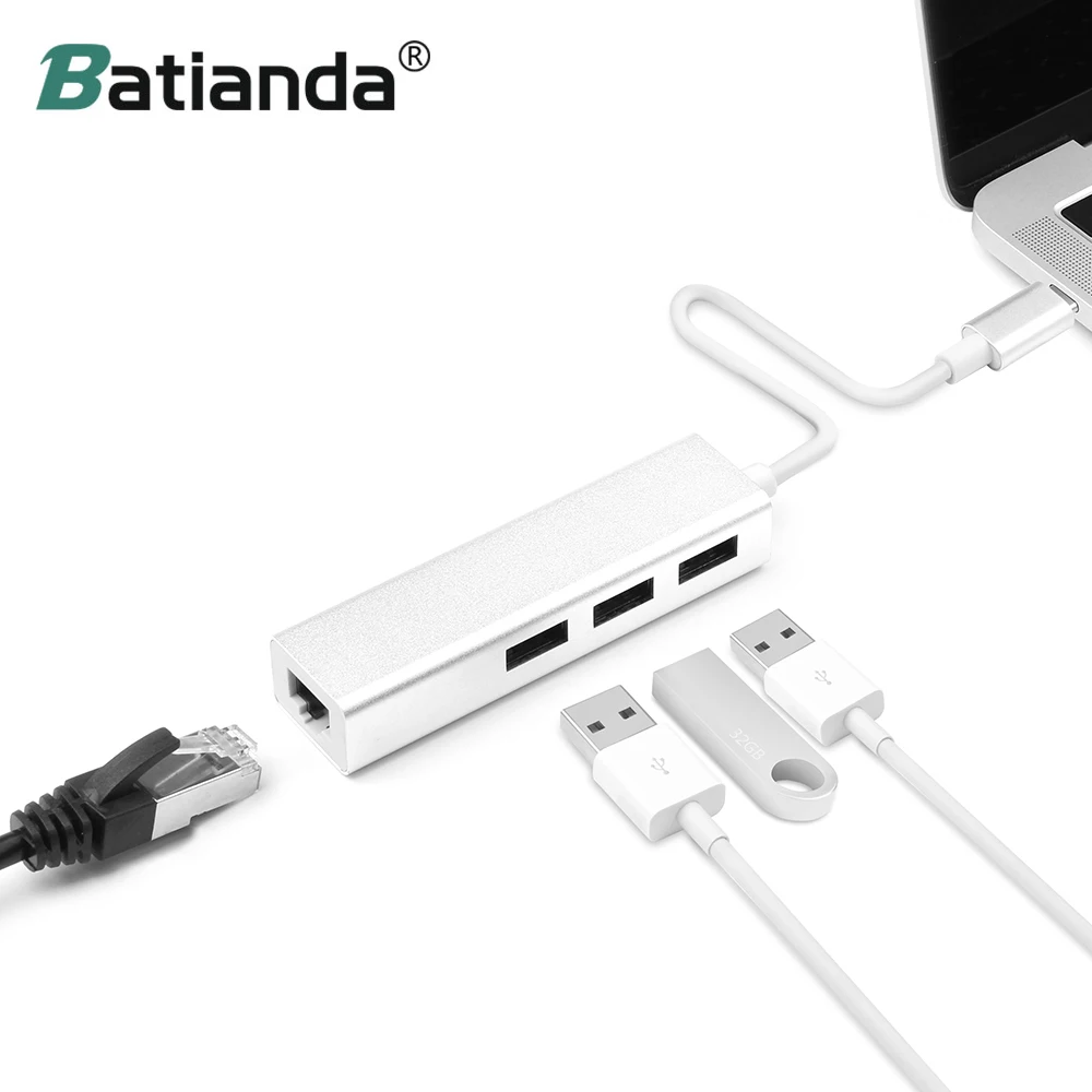 Usb C To 3 Ports Usb Splitter 3.0 Hub Type C Thunderbolt 3 To Rj45 ...